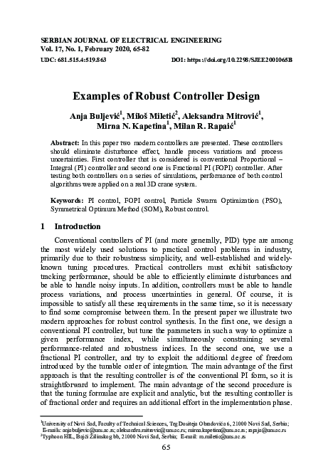 Pdf Examples Of Robust Controller Design