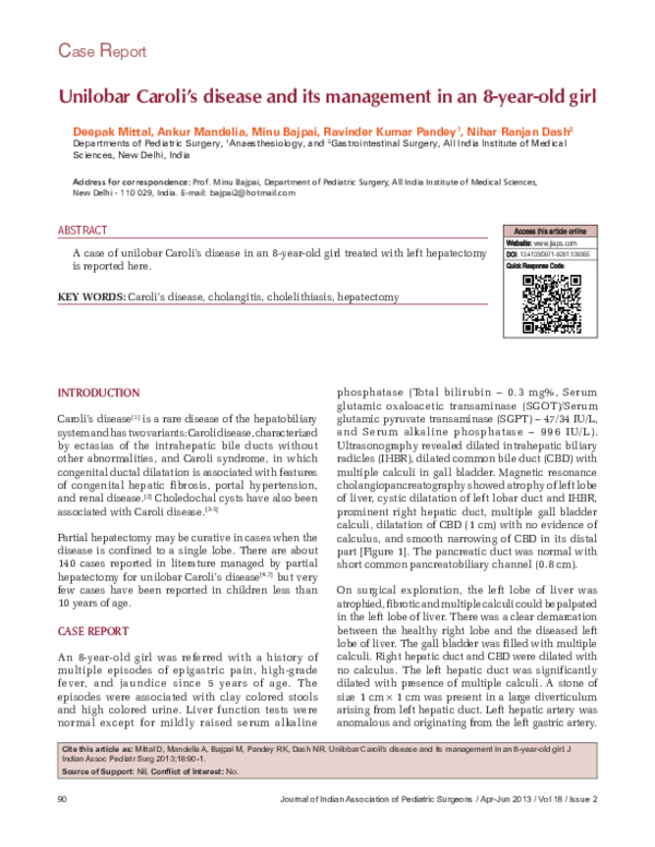 (PDF) Unilobar Caroli′s disease and its management in an 8-year-old girl