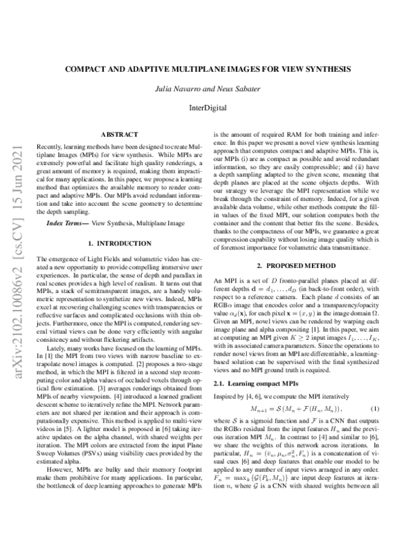(PDF) Compact And Adaptive Multiplane Images For View Synthesis