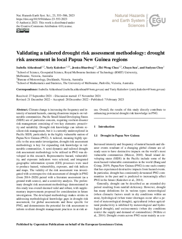 (PDF) Validating a tailored drought risk assessment methodology ...
