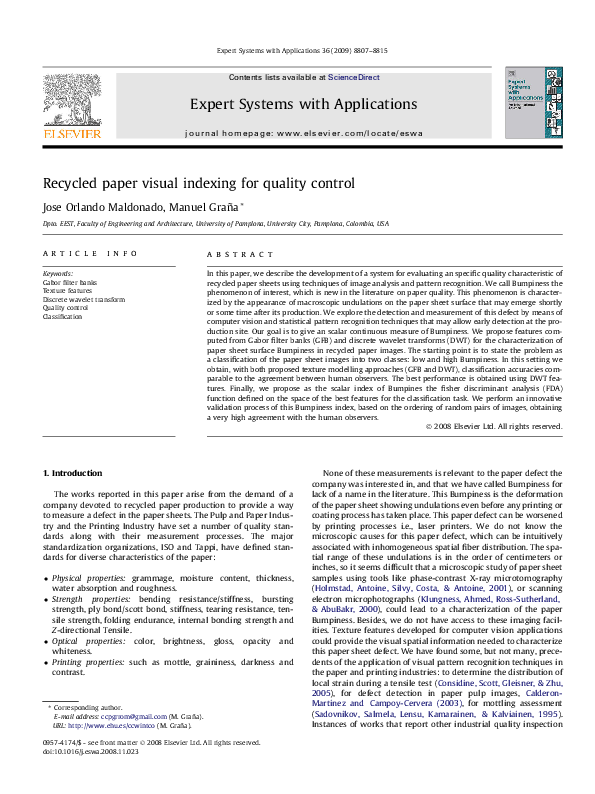 (PDF) Recycled paper visual indexing for quality control