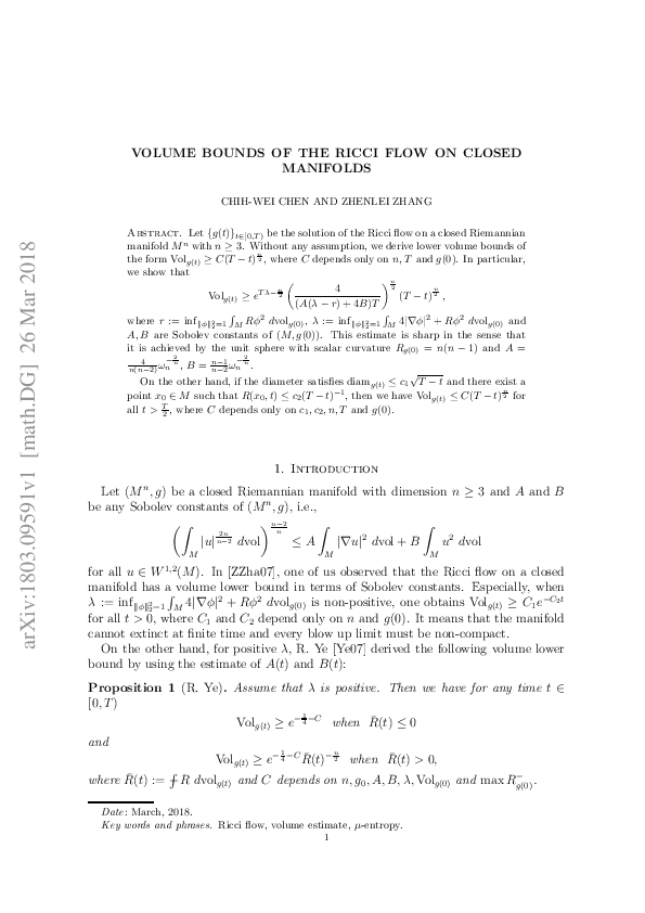 (PDF) Volume bounds of the Ricci flow on closed manifolds