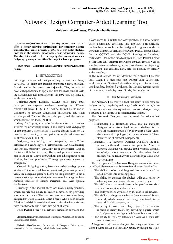 (PDF) Network Design Computer-Aided Learning Tool