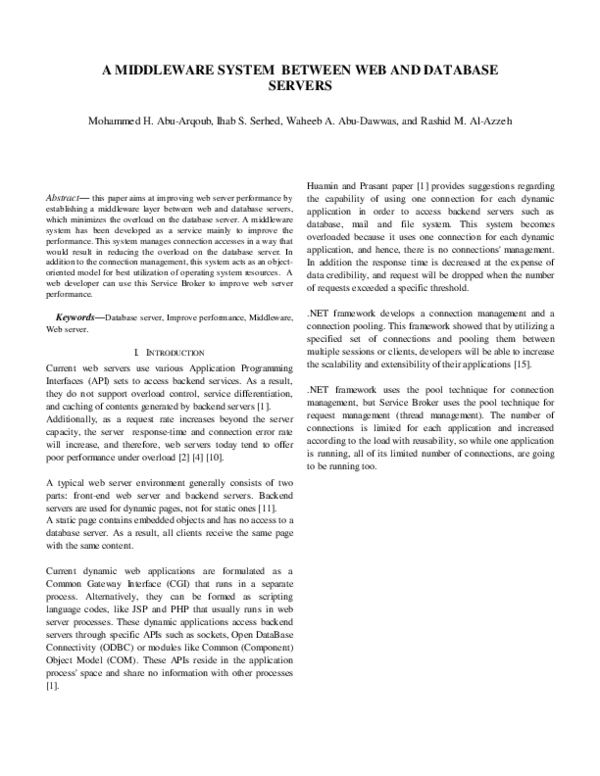 (PDF) A Middleware System Between Web And Database Servers