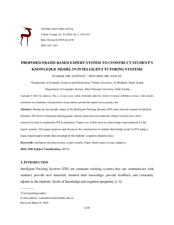 (PDF) Proposed frame-based expert system to construct student's knowledge model in intelligent ...