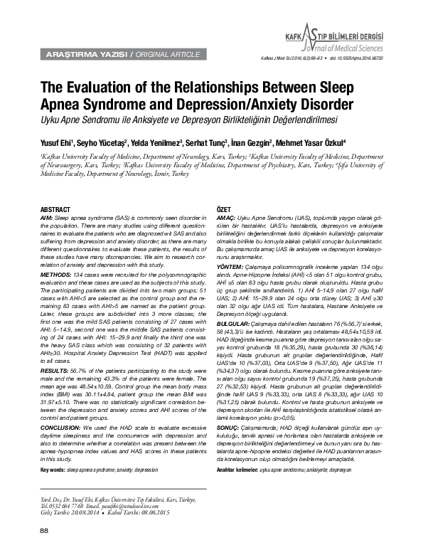 (PDF) The Evaluation of the Relationships Between Sleep Apnea Syndrome and Depression/Anxiety ...