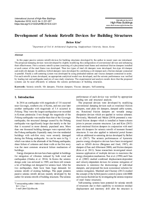 (PDF) Development of seismic retrofit devices for building structures