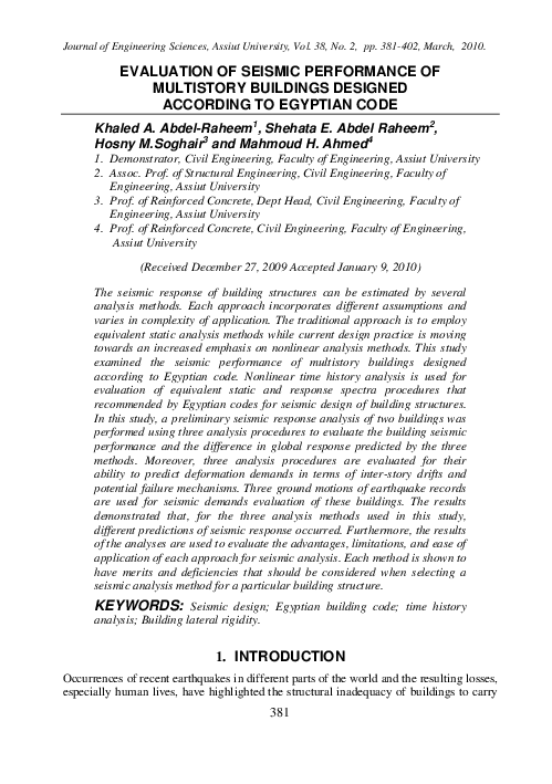 (PDF) Evaluation of Seismic Performance of Multistory Buildings ...