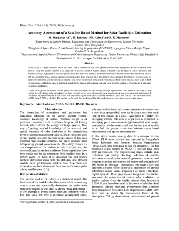 Pdf Accuracy Assessment Of A Satellite Based Method For Solar