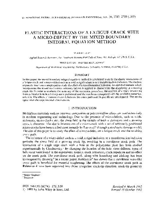 (PDF) Elastic interactions of a fatigue crack with a micro-defect by ...