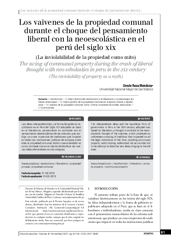 (PDF) Propiedad Comunal en la historia del derecho peruano del siglo XIX