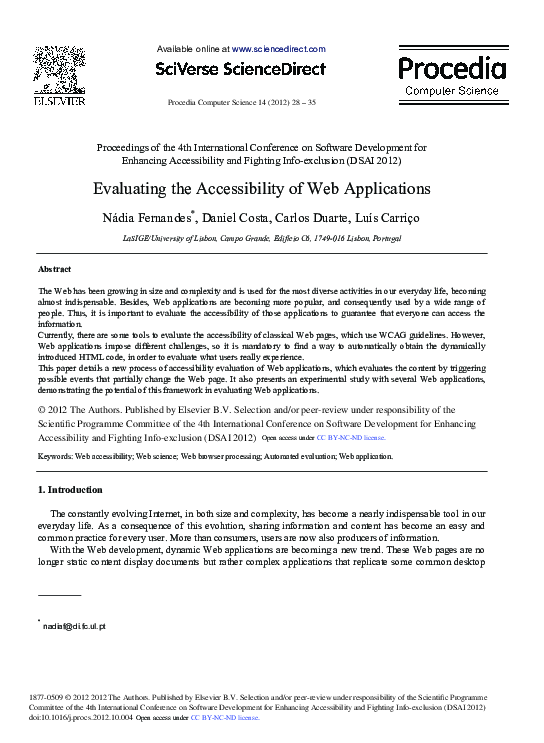 (PDF) Evaluating the Accessibility of Web Applications