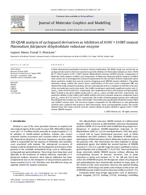 (PDF) 3D-QSAR analysis of cycloguanil derivatives as inhibitors of A16V+S108T mutant Plasmodium ...