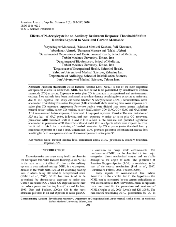 (PDF) Effects of N-Acetylcysteine on Auditory Brainstem Response Threshold Shift in Rabbits ...