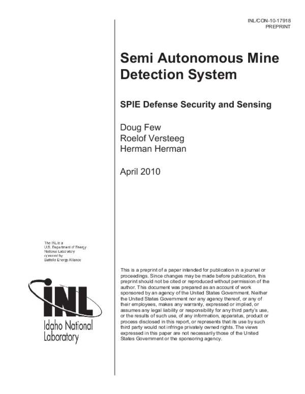 Pdf Semi Autonomous Mine Detection System