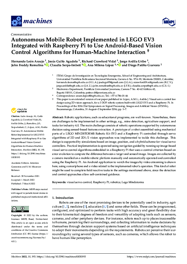 (PDF) Autonomous Mobile Robot Implemented in LEGO EV3 Integrated with Raspberry Pi to Use ...
