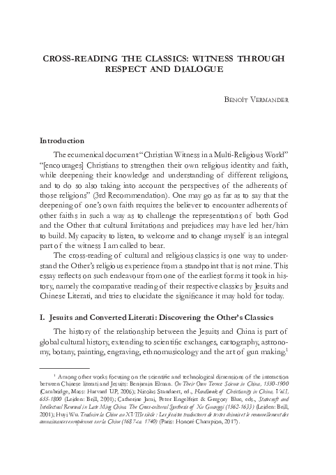 (PDF) Cross-Reading the Classics: Witness Through Respect and Dialogue