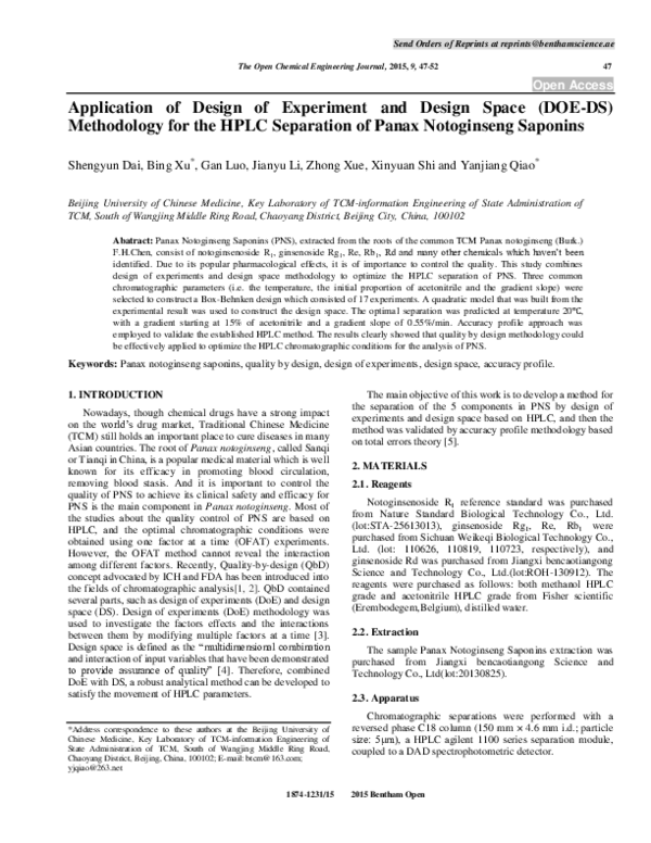 Pdf Application Of Design Of Experiment And Design Space Doe Ds Methodology For The Hplc