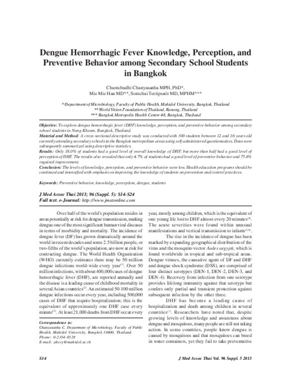 (PDF) Dengue hemorrhagic fever knowledge, perception, and preventive ...