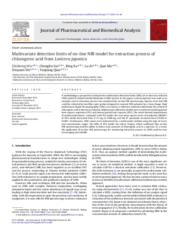 Pdf Multivariate Detection Limits Of On Line Nir Model For Extraction Process Of Chlorogenic