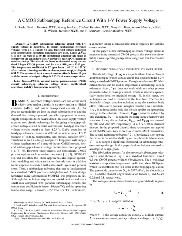 (PDF) A CMOS Subbandgap Reference Circuit With 1-V Power Supply Voltage