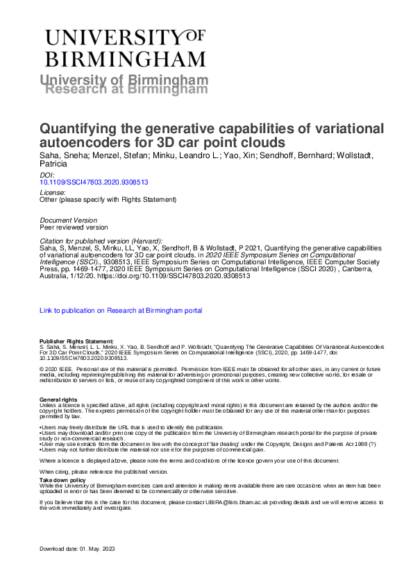 (PDF) Quantifying The Generative Capabilities Of Variational Autoencoders For 3D Car Point Clouds