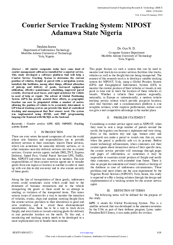 (PDF) GPS-Based Courier Tracking System in Nigeria