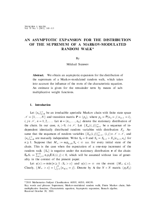 (PDF) An asymptotic expansion for the distribution of the supremum of a Markov-modulated random walk