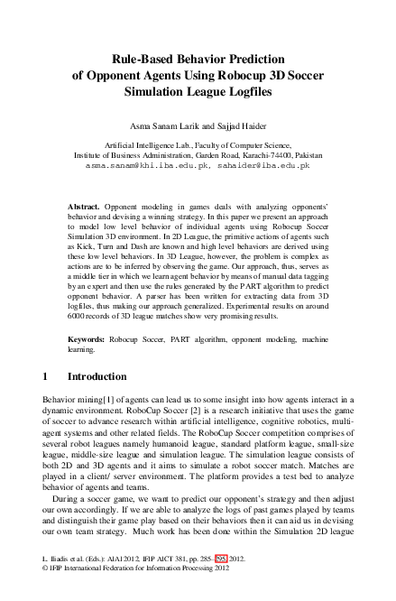 (PDF) Rule-Based Behavior Prediction of Opponent Agents Using Robocup ...