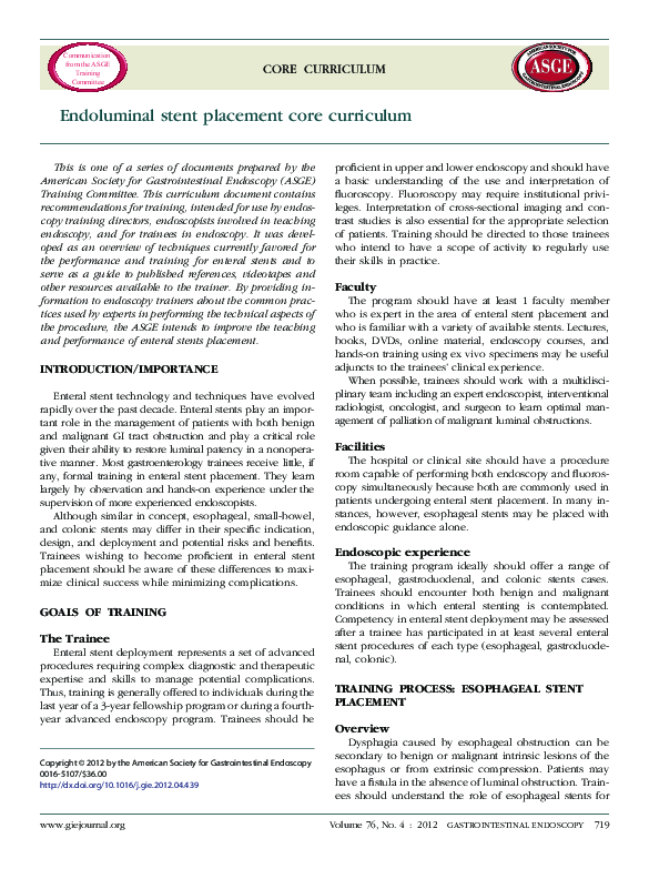 (PDF) Endoluminal stent placement core curriculum