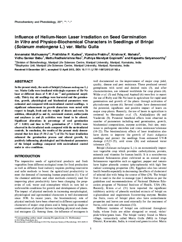 (PDF) Influence of Helium-Neon Laser Irradiation on Seed Germination In ...