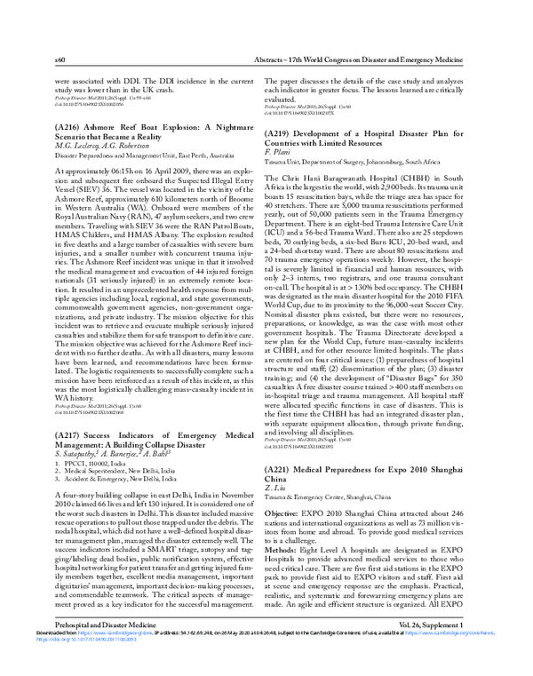 (PDF) (A192) Development of a Hospital Disaster Plan for Countries with Limited Resources