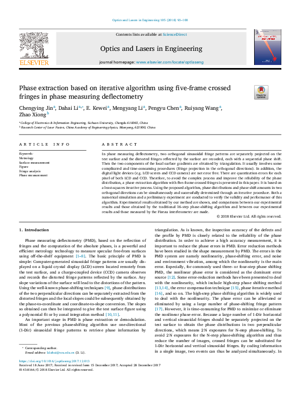 Pdf Phase Extraction Based On Iterative Algorithm Using Five Frame Crossed Fringes In Phase