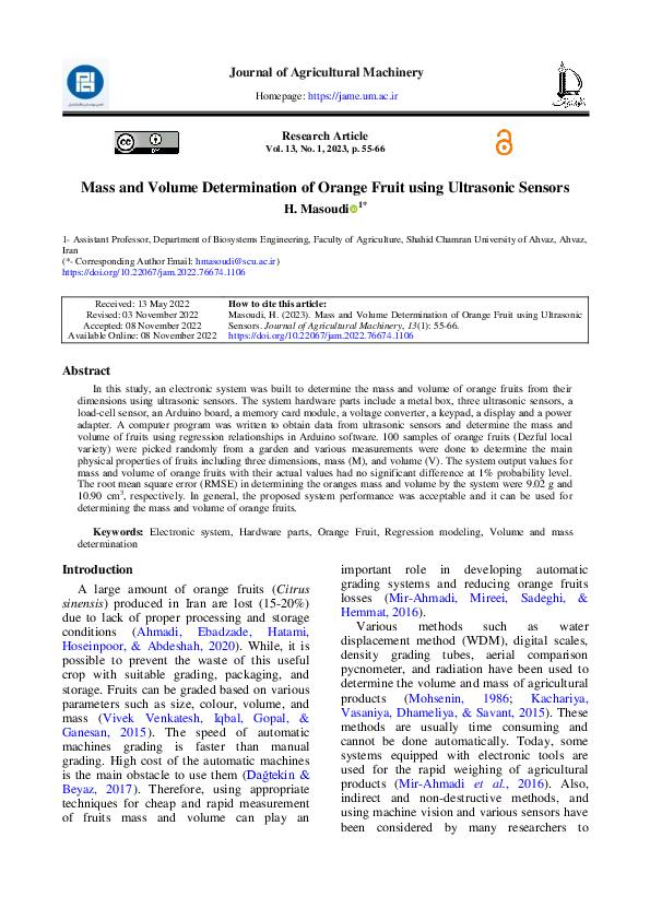 (PDF) Mass and Volume Determination of Orange Fruit using Ultrasonic ...