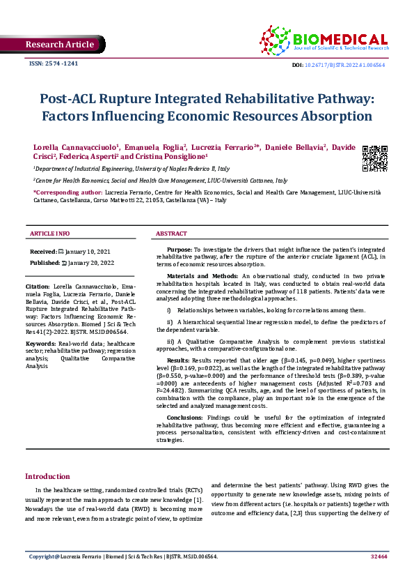 (PDF) Post-ACL Rupture Integrated Rehabilitative Pathway: Factors ...