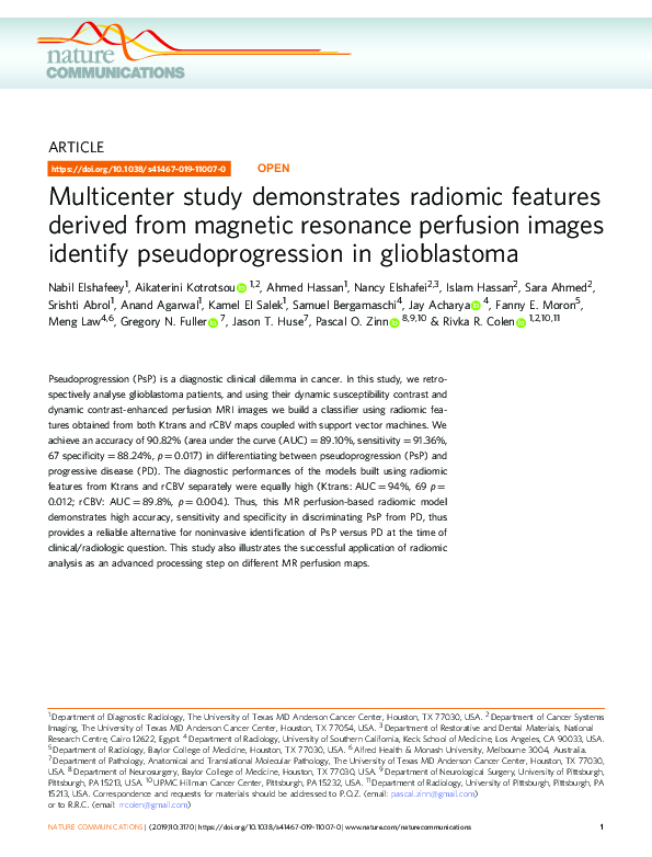 (PDF) Multicenter study to demonstrate radiomic texture features derived from MR perfusion ...