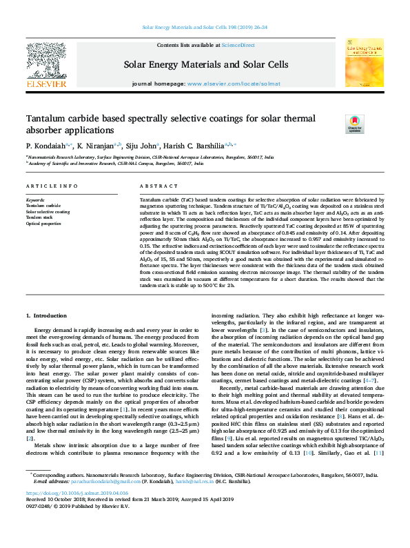 (PDF) Tantalum carbide based spectrally selective coatings for solar ...