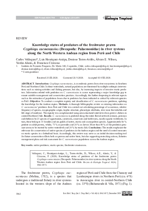(PDF) Knowledge status of predators of the freshwater prawn Cryphiops ...