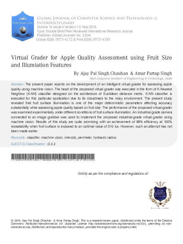 (PDF) Virtual Grader for Apple Quality Assessment using Fruit Size and ...