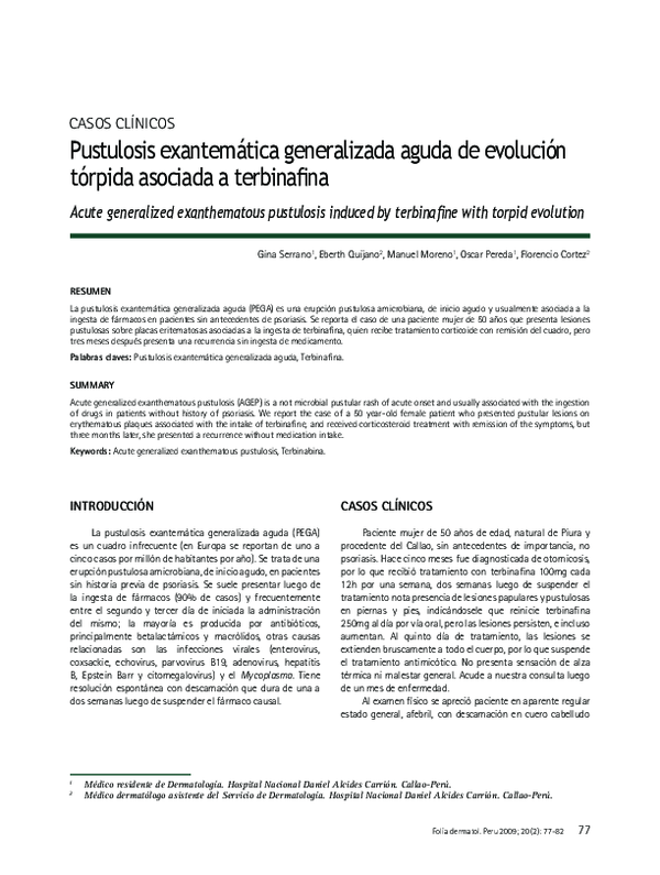(PDF) Pustulosis exantemática generalizada aguda de evolución tórpida ...