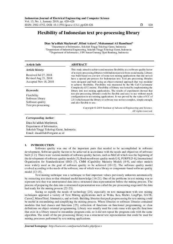 (PDF) Flexibility of Indonesian text pre-processing library