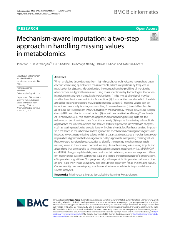 (PDF) Mechanism-aware imputation: a two-step approach in handling missing values in metabolomics