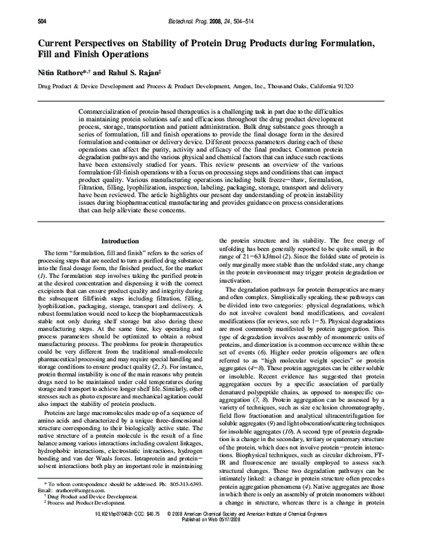 (PDF) Current Perspectives on Stability of Protein Drug Products during ...