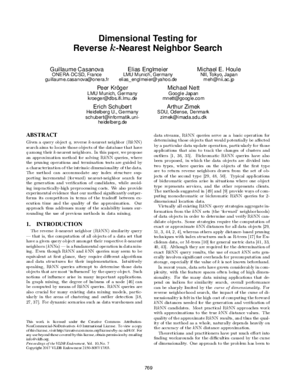 Pdf Dimensional Testing For Reverse K Nearest Neighbor Search