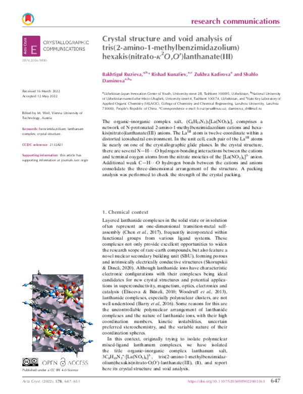 (PDF) Crystal structure and void analysis of tris(2-amino-1 ...