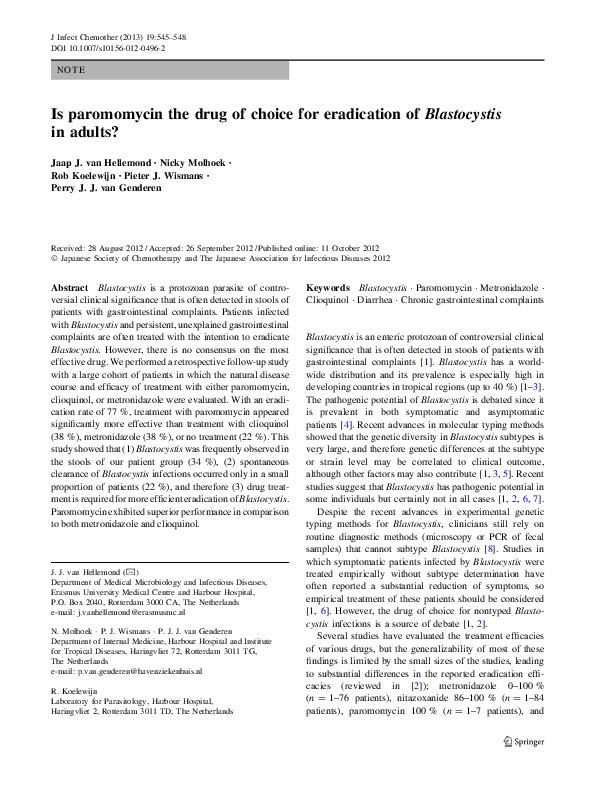 (PDF) Is paromomycin the drug of choice for eradication of Blastocystis ...