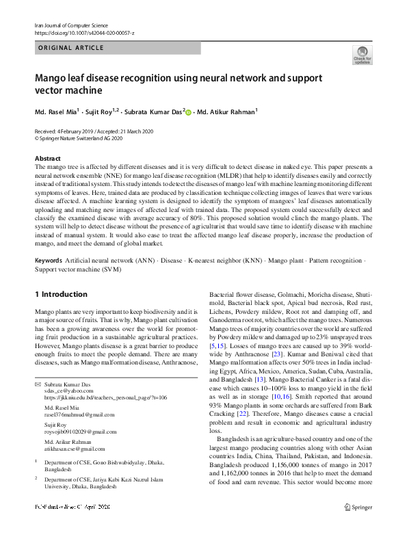 Pdf Mango Leaf Disease Recognition Using Neural Network And Support Vector Machine