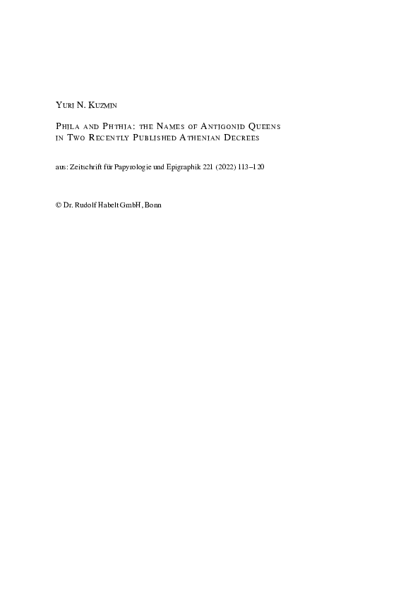 (PDF) Phila and Phthia: the Names of Antigonid Queens in Two Recently ...
