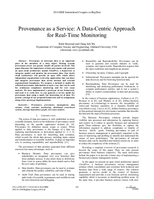 (PDF) Provenance as a Service: A Data-centric Approach for Real-Time Monitoring