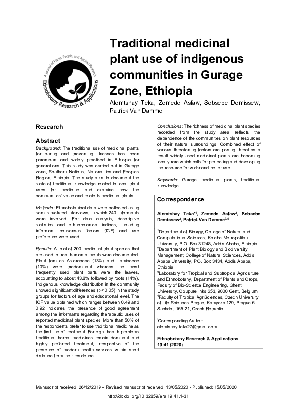 (PDF) Traditional medicinal plant use of indigenous communities in ...